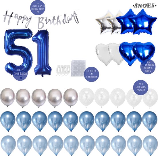 Snoes Ballonnen 51 Jaar Set Mega Blauw Zilver Ballon - Compleet ...