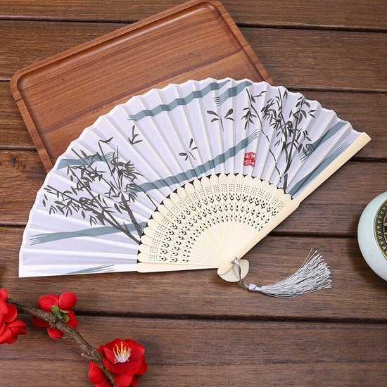 Luxe Bamboe Waaier – Wit Bamboe – Handwaaier tegen Warmte, Benauwdheid ...