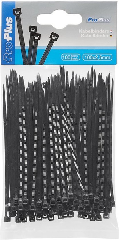 ProPlus Kabelbinders - 100 stuks - 100 x 2,5 mm - Zwart - Hoge treksterkte - Weerbestendig | bol