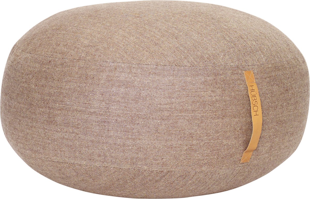 HÜBSCH INTERIOR - Bruine poef van wol met visgraat motief - Ø70 x h35cm ...