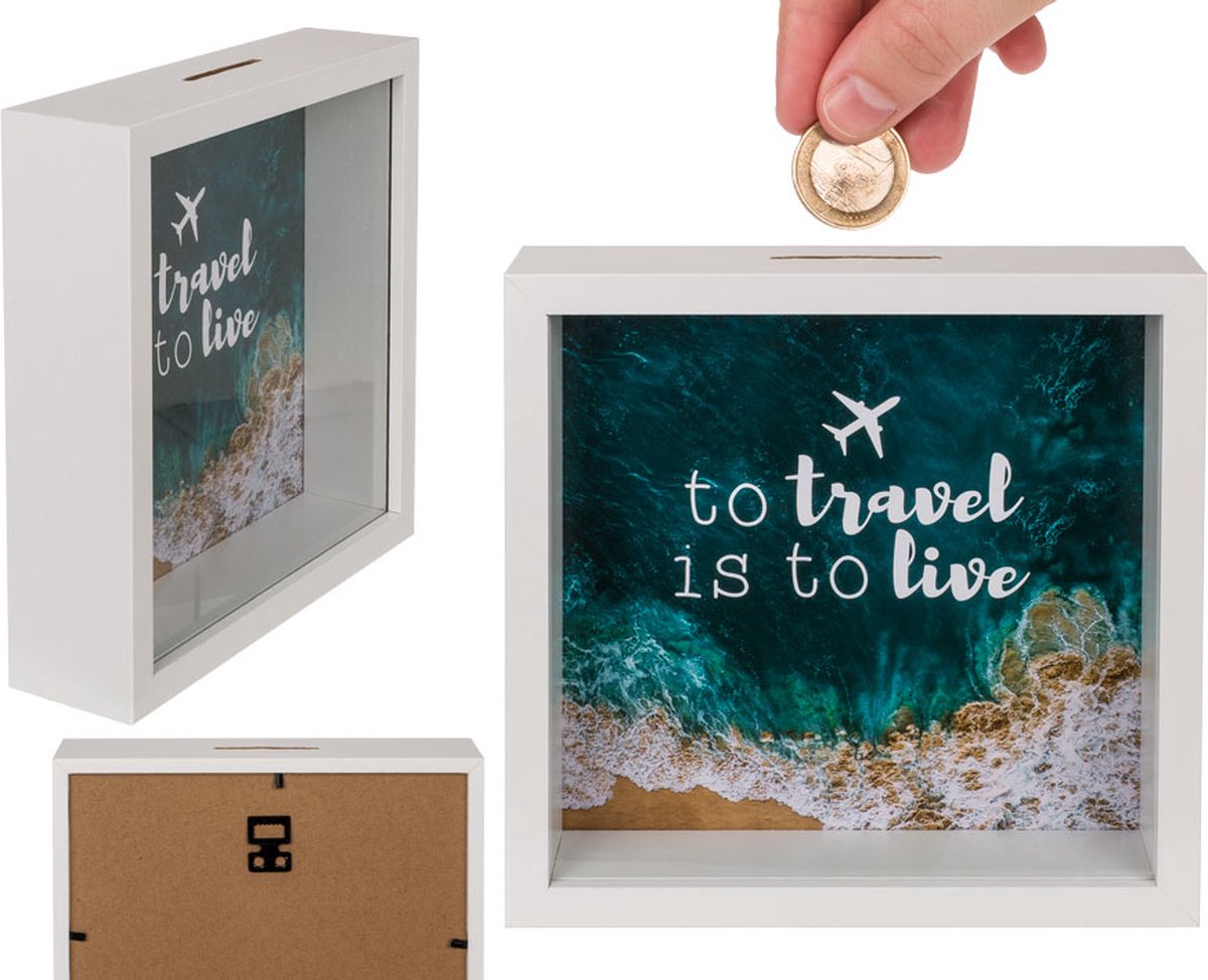 Out Of The Blue Houten Spaarpot - To Travel Is To Live | bol.com