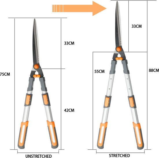 Handmatig telescopische heggenschaar, 75-88 cm, gratis handschoenen en ...