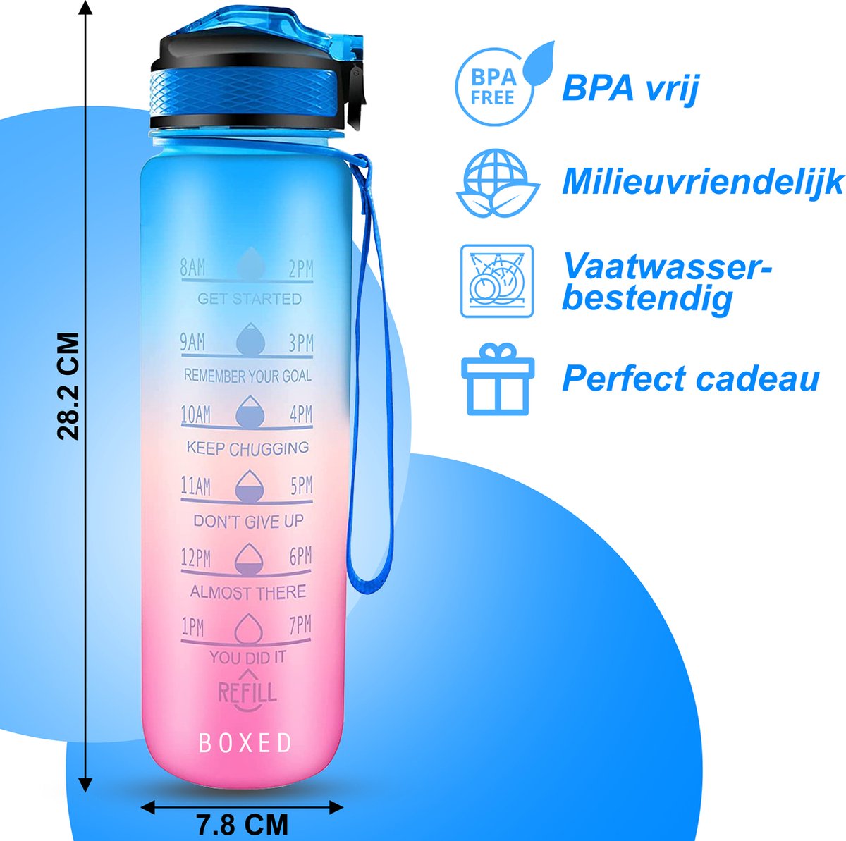 Boxed Motivatie Waterfles - Drinkfles 1 Liter - Waterfles met ...