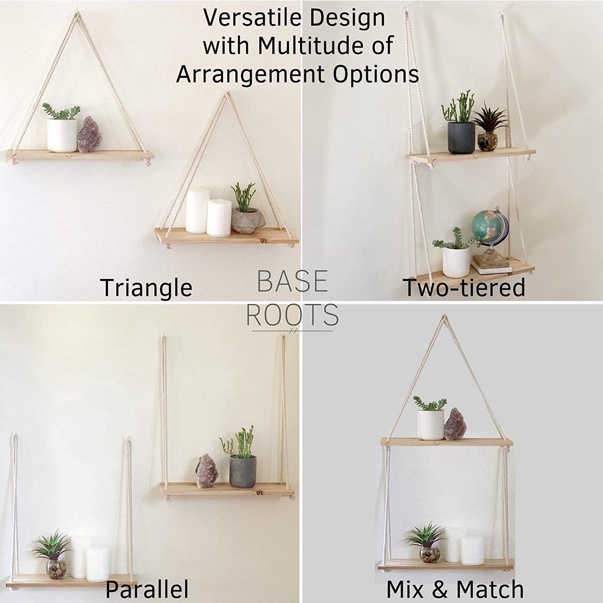 Hangende planken voor muur (set van 2 w/ haken) houten plank macrame ...