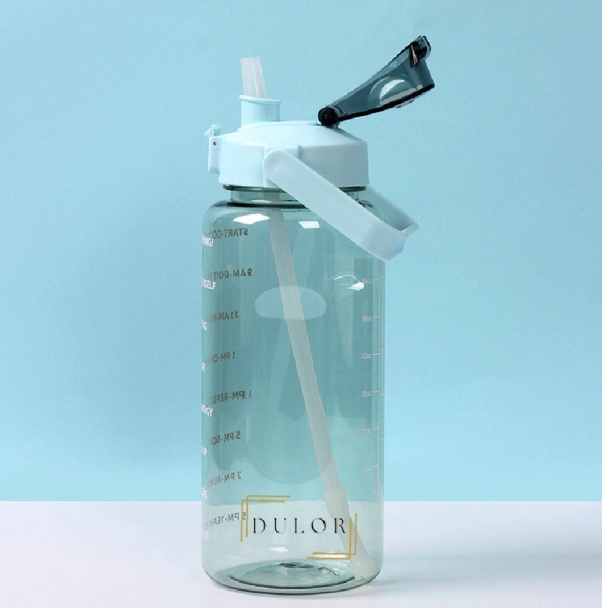 Dulor Motivatie waterfles - 2 Liter - Met rietje - Blauw | bol