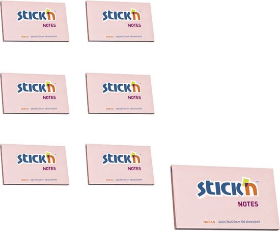 Stick'n sticky notes - 6-pack - 76x127mm - pastel roze - 100 ...