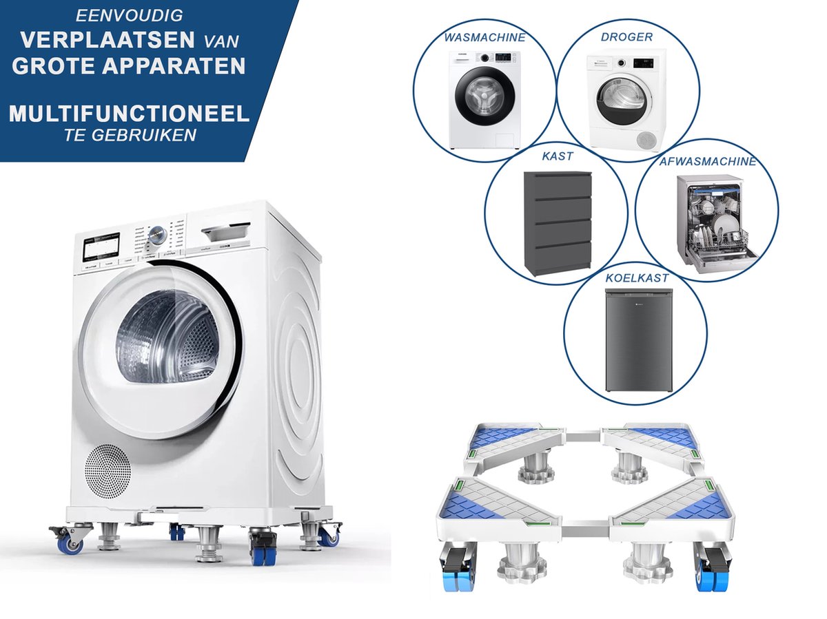 Wasmachine verhoger - met wielen en verstelbaar frame - Tot 300 kg ...