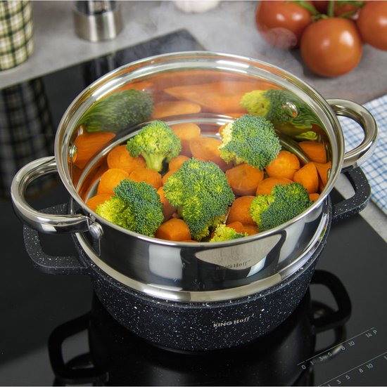 Stoompannen Set 4-delig I Kookpan Stoominzet Deksel Ø 18 cm – 2.5L RVS ...