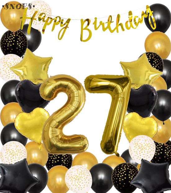Snoes Ballonnen 27 Jaar Black Gold Dots Mega Ballon - Compleet ...