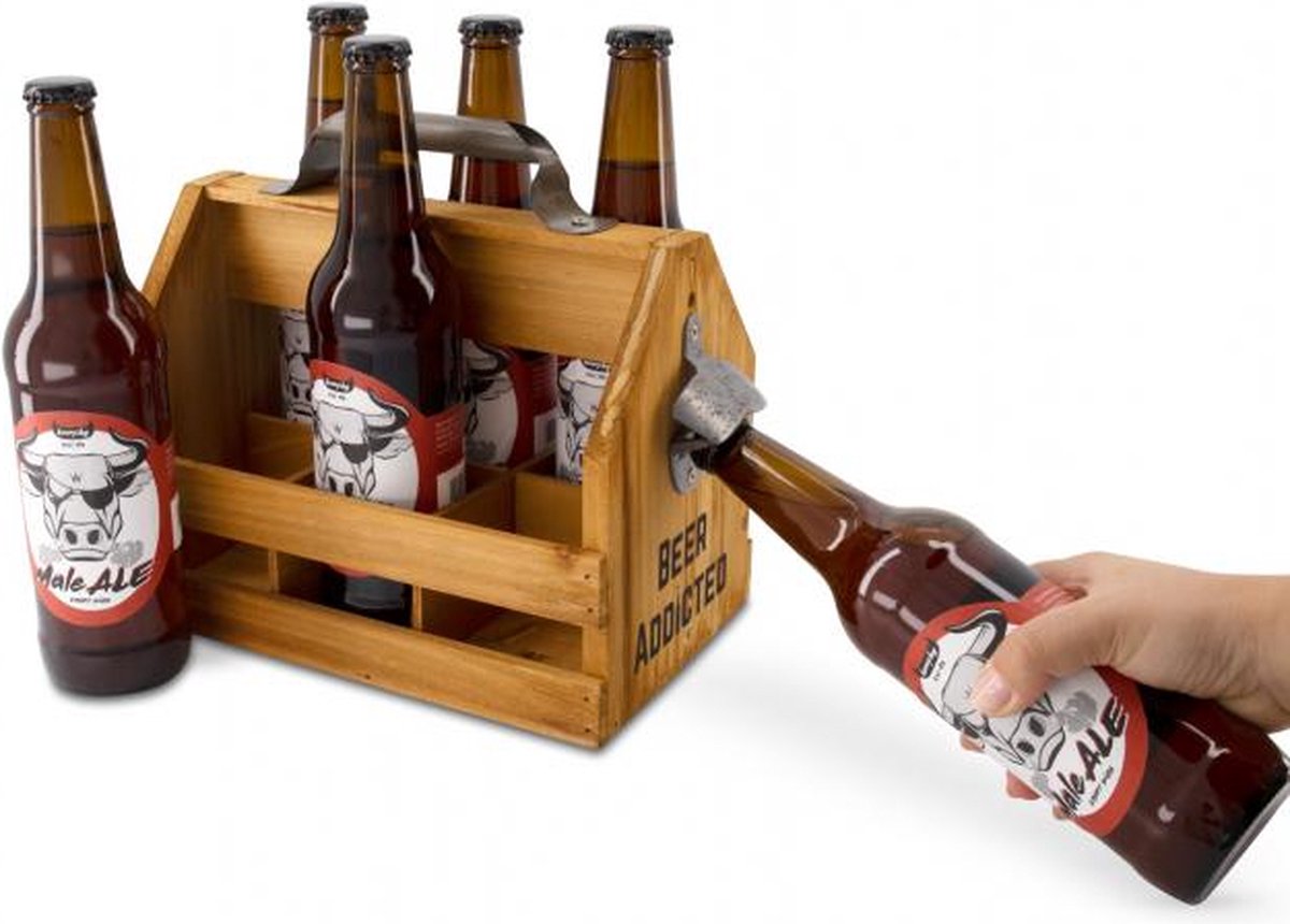 BeerAddicted - Draagtray Hout - Voor 6 Bierflessen - Bierdrager ...