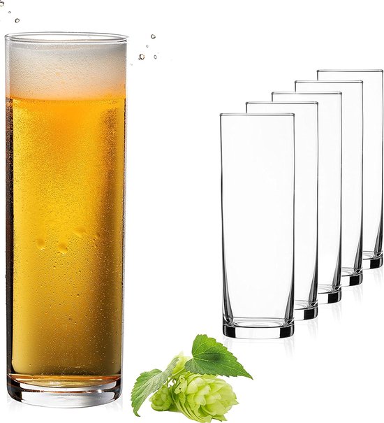 Hoge bierglazen, 200 ml, max. 240 ml, set 6-delige bierstangen van glas, Kölschglas,... | bol.com