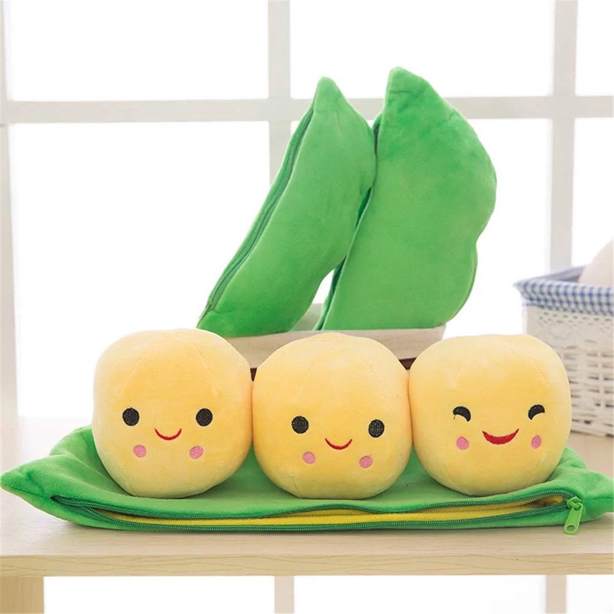 Joyage Squish mallow knuffel 50 cm - Groene erwt met gele smileys ...