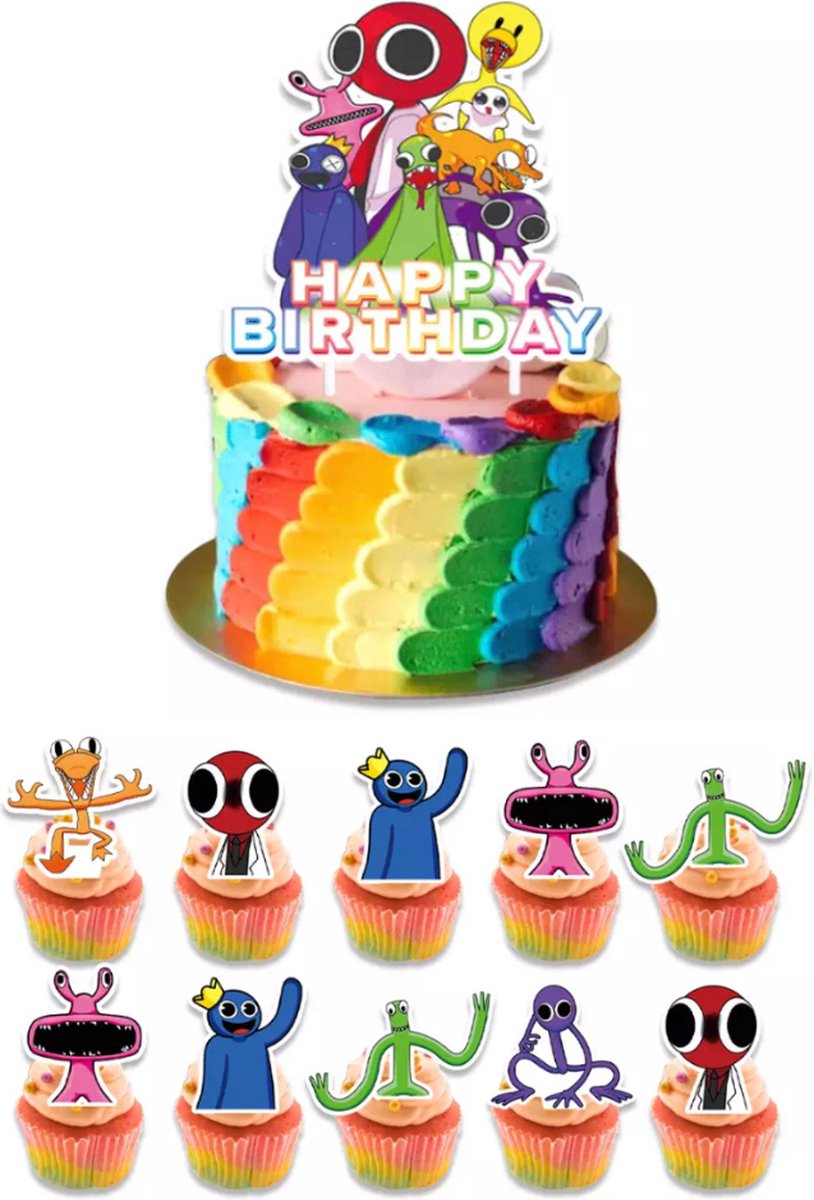 Rainbow Friends Taart Decoratie Set - 1 Taart topper en 24 Cupcake ...