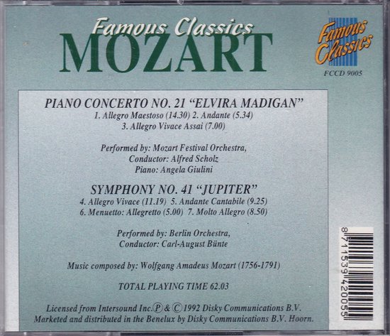 Famous Classics: Piano Concerto no. 21 Elvira Madigan, Symphony no. 41 Jupiter -... | bol