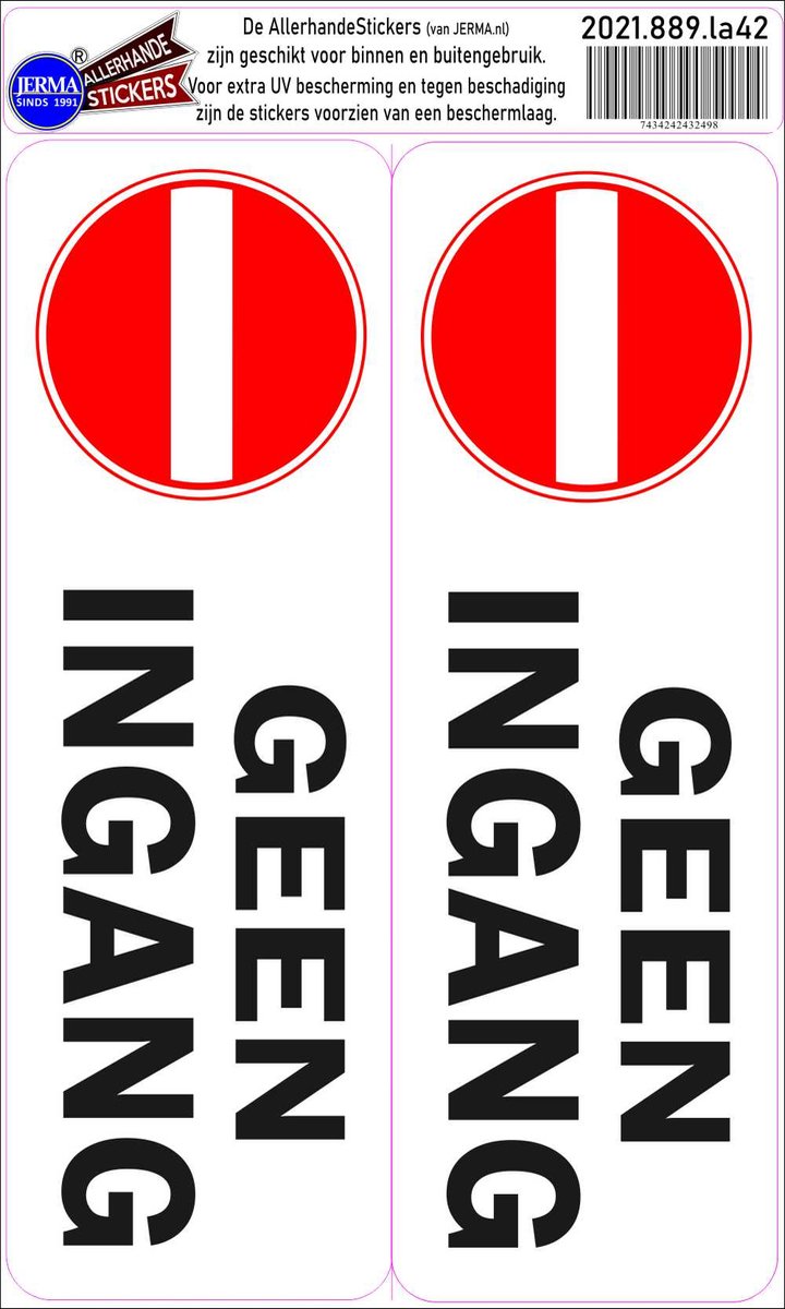 Geen ingang, sticker set van 2 verkeersbord met tekst stickers. | bol.com