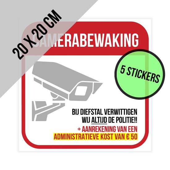 Stickers | Pictogram | 5 stuks | "Camerabewaking - Bij diefstal ...
