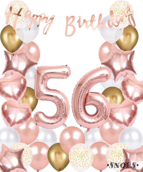 Snoes Ballonnen 56 Jaar Rose Gold White Dots - Compleet Feestpakket met ...