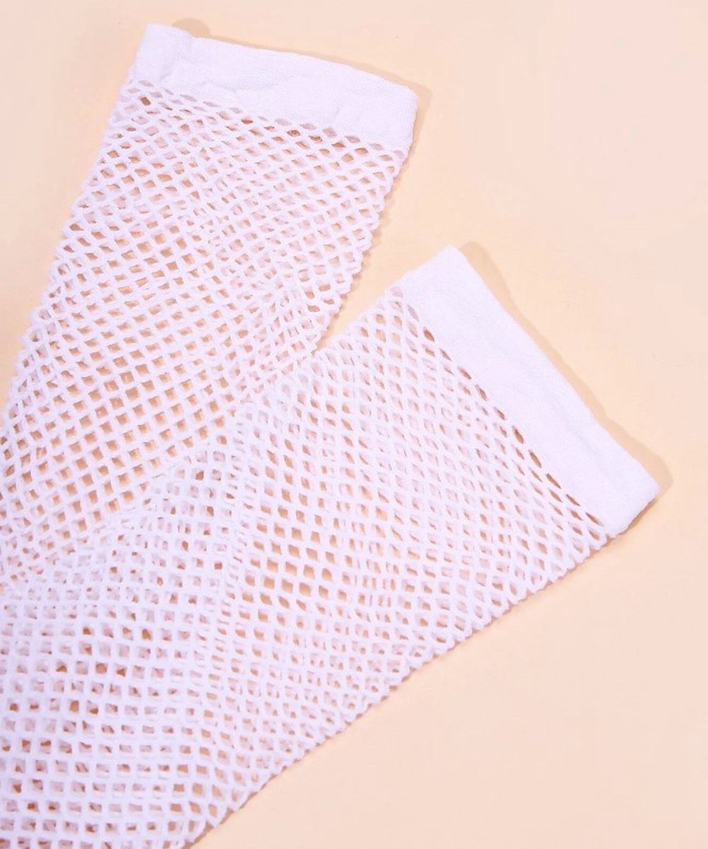 Vingerloze Lange Visnet Handschoenen WIT dames | One Size | Carnaval ...