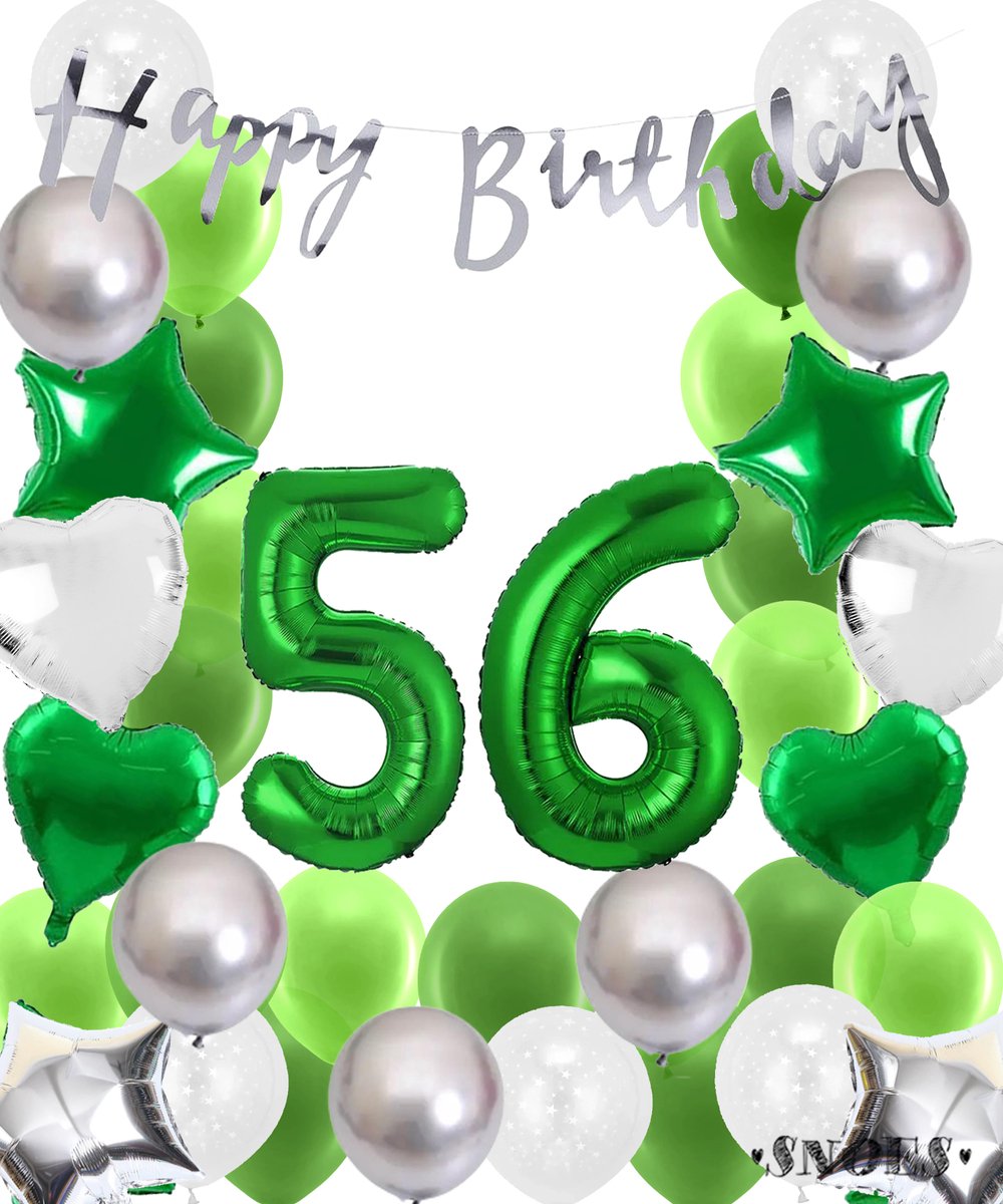 Snoes Ballonnen 56 Jaar Wit Groen Zilver Mega Ballon - Compleet ...