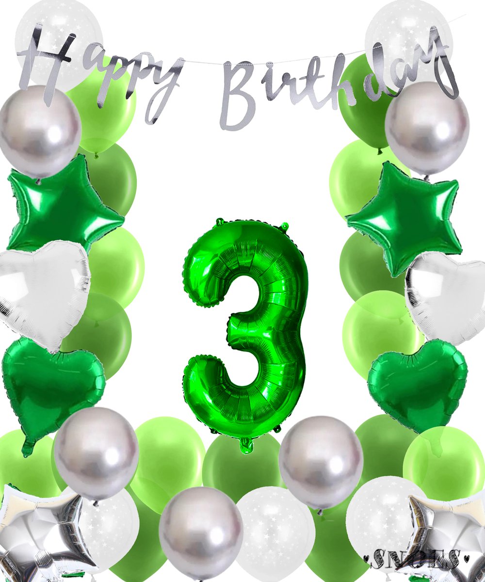 Snoes Ballonnen 3 Jaar Wit Groen Zilver Mega Ballon - Compleet ...