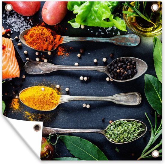 Tuin poster Kruiden - Lepels - Keuken - Specerijen - 200x200 cm ...