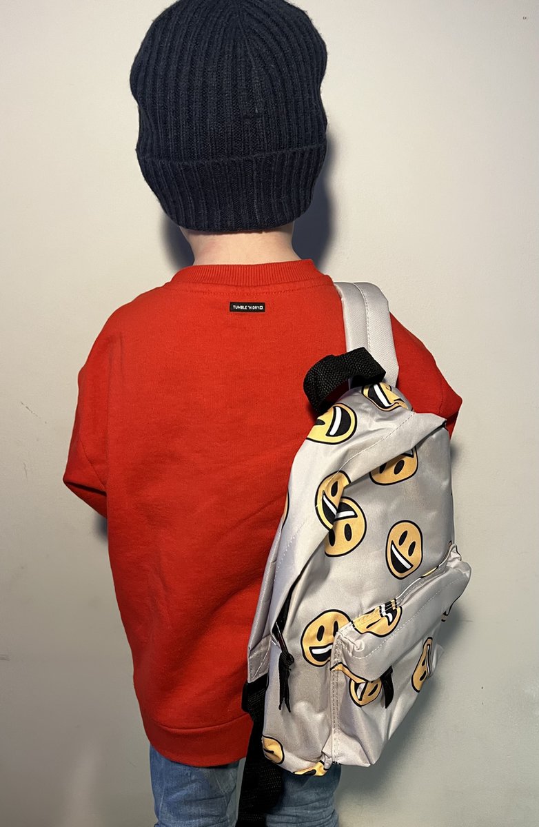 Smiley rugzak - emoticon - grijs - geel - kind - jongen - meisje ...