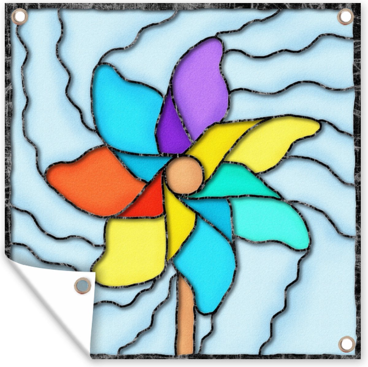 Tuin poster Een illustratie van een windmolen in gekleurd glas ...