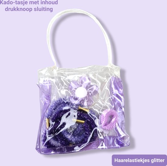 Schattig kado tasjes met div. haarelastiekjes - 2 tasjes - Paars ...