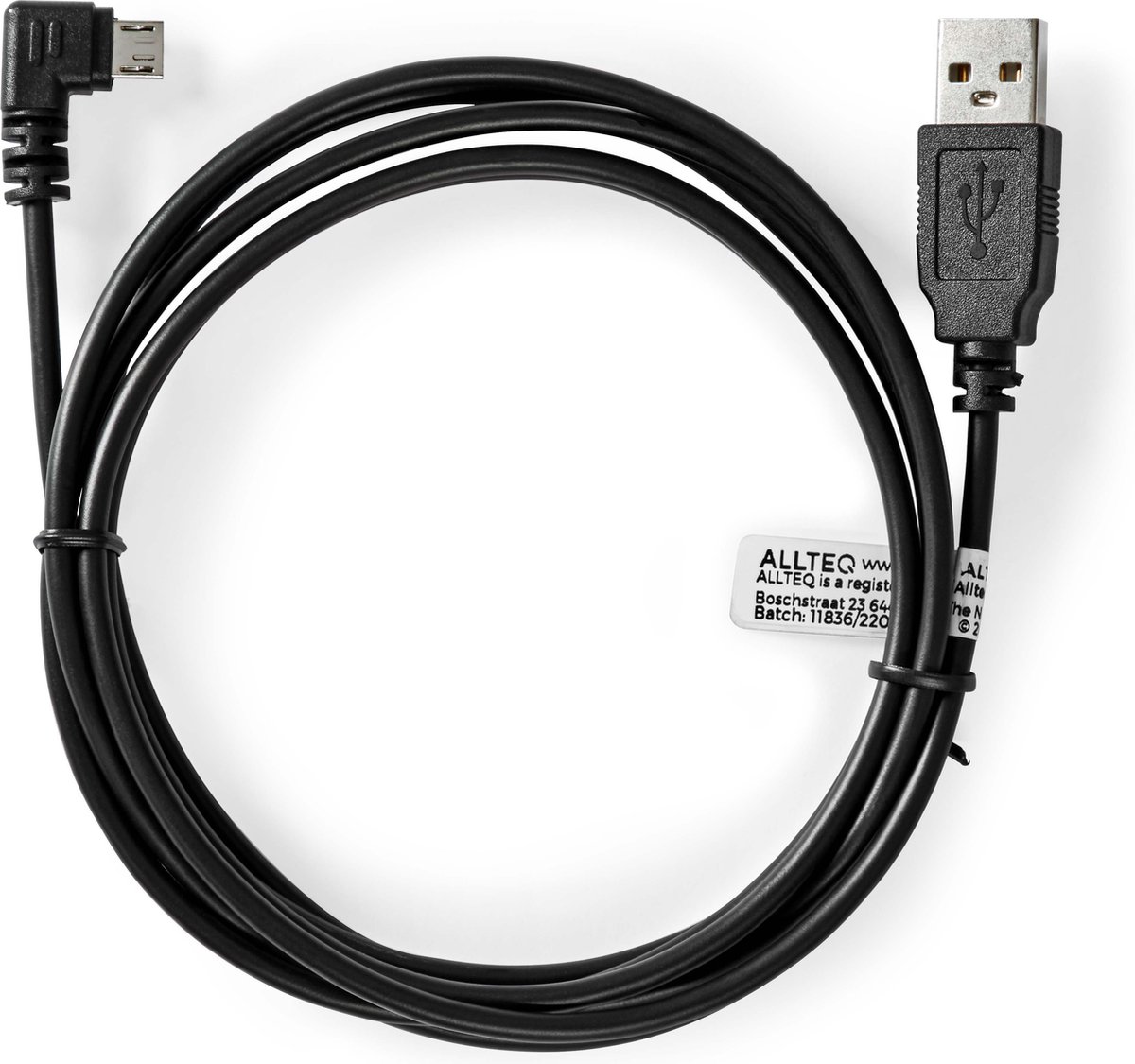USB naar Micro USB kabel - 2.0 - Haaks - 1.8 meter - Zwart - Allteq | bol