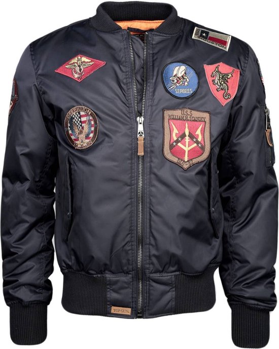 Stylish and current Pilot Bomber Jacket with patches and an elastic ...