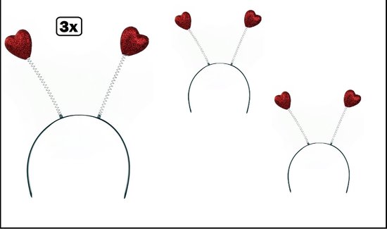 3x Diadeem 2 rode hartjes glitter - Carnaval thema feest fun festival ...