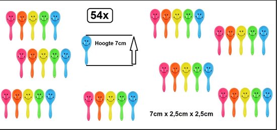 54x Mini sambaballen smiley assortie - hoogte 7cm - samba muziek geluid ...