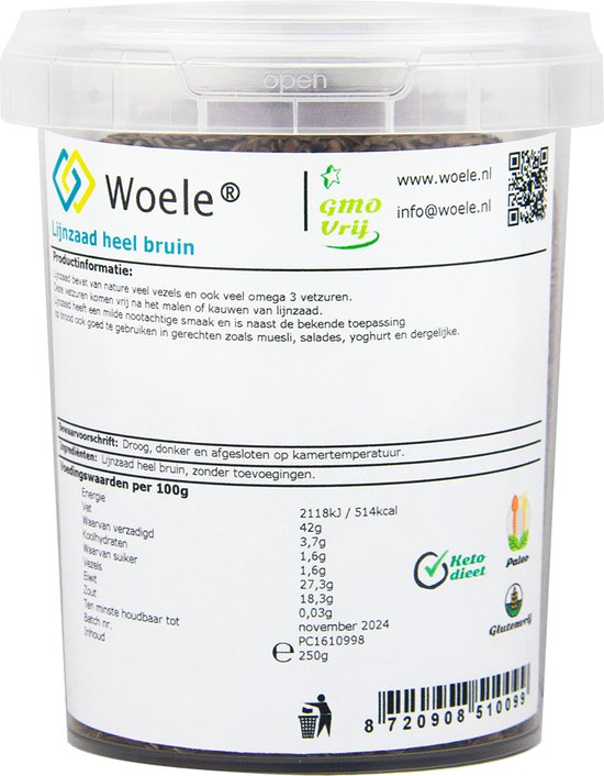 Woele lijnzaad heel bruin GMO vrij 250g | bol