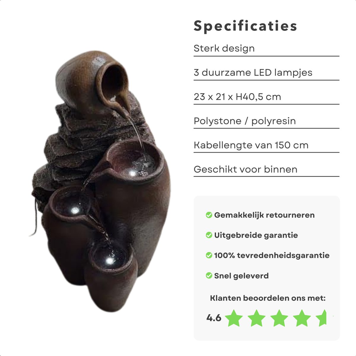 Cheqo® Jeu d'eau Carafe - Cascade - Décoration d'intérieur - 40cm ...