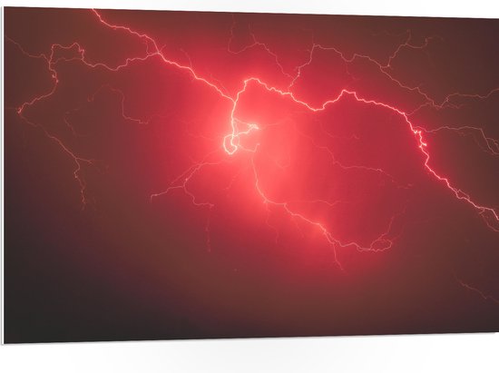 PVC Schuimplaat - Rode Bliksem in de Lucht - 105x70 cm Foto op PVC ...