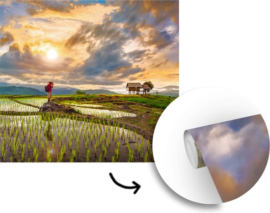 Behang - Fotobehang De rijstvelden van Thailand onder een geweldig ...