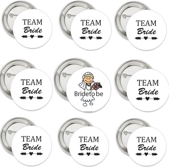 9 Buttons Bride to Be en Team Bride tribal wit - vrijgezellenfeest ...
