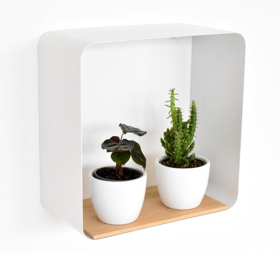 Wandschap 24cm x 24cm x 12cm. - Wandrek wit met hout - Galeara design ...