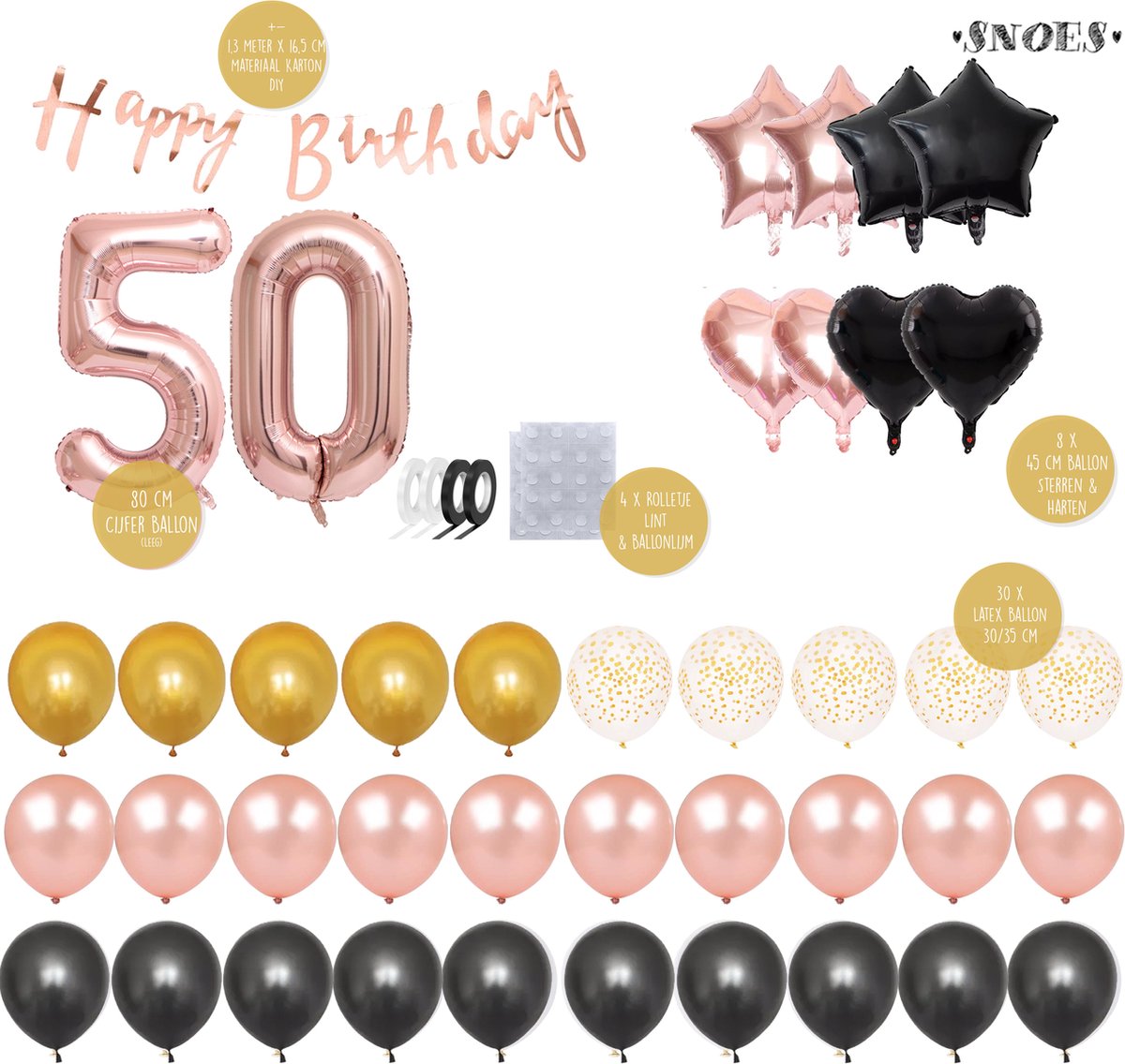 Snoes Ballonnen 50 Jaar Set Mega Rose Black Zwart Ballonen set ...