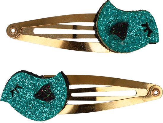 Haarsoires Haarspeld Klikklak 5 cm - Glitter Vogel - Groen Goud - Set ...