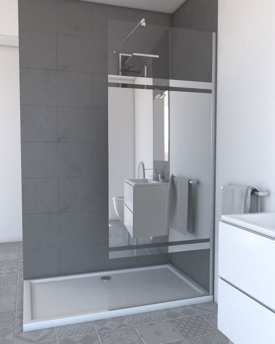 Pack inloopdouchescherm spiegel effect 80x200cm met chroom profiel ...