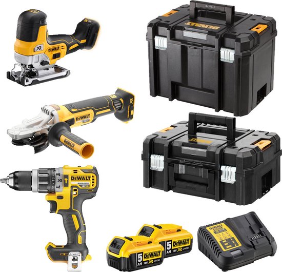 DeWALT DCK329P2T 18V Li-ion accu 3-delige combiset (2x 5.0Ah accu) in 2 TSTAK koffers | bol