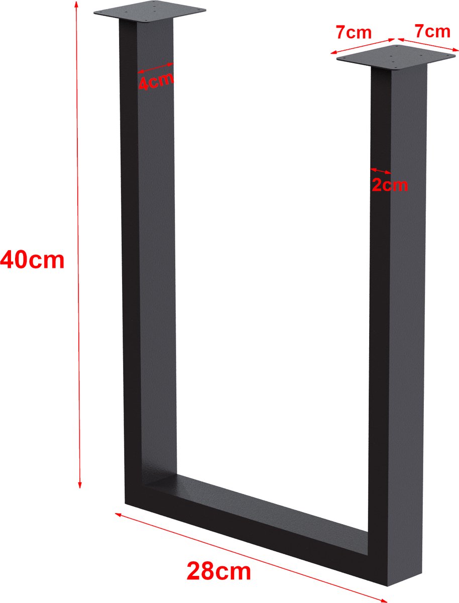 Stalen onderstel set van 2 U tafelpoot 40x28 cm zwart mat | bol.com