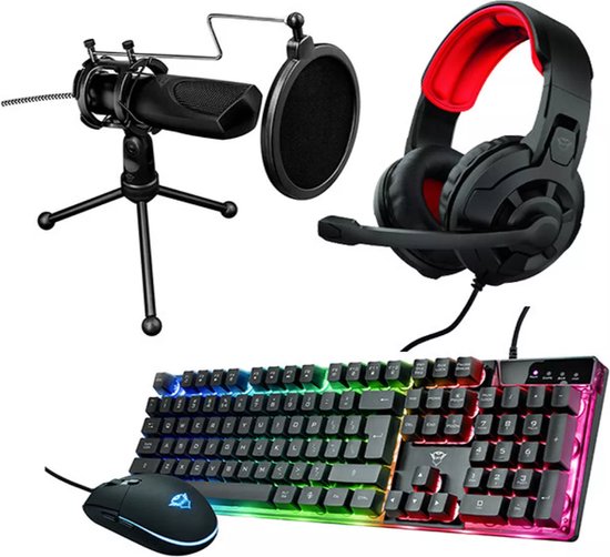 Trust 4 in 1 Gamingset - Toetsenbord & Muis - Headset - Microfoon | bol