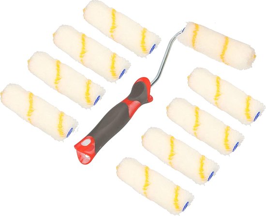 Set van 10 verfrollers, geeldraad, 115 mm, met rubberen handgreep ...