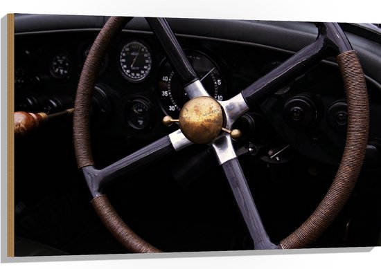 WallClassics - Hout - Klassiek Stuur van Auto - 105x70 cm - 9 mm dik ...