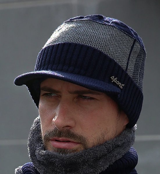 Muts cap beanie | Blauw / Grijs | Gebreide stijlvolle warme winter must ...