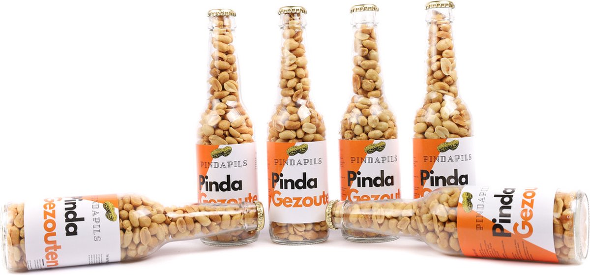 PindaPils 6 pack - Gezouten pinda's - 6 flessen - Borrelnoten | bol