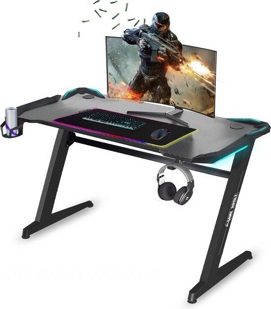 Gaming bureau XXL met LED-verlichting 140cm | INCLUSIEF LED muis t.w.v ...