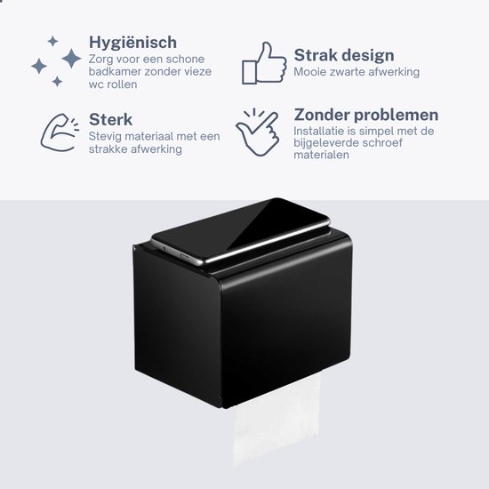 Homeson wc rolhouder - WC rolhouder zwart - Toiletrolhouder - Toiletrol ...